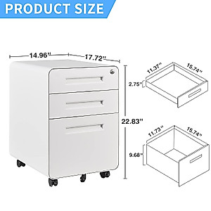 Letaya File Cabinet, 3 Drawer Filing Cabinets for Home Office with Lock Mobile Under Desk Fully Assembled Cabinet (White)