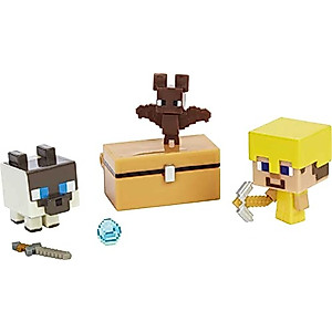 Minecraft Mob Head Minis Cave Explorers Pack with 2 Action Figures and Accessories, Steve and Creeper, Collectible Gift for Fans Age 6 Years and Older