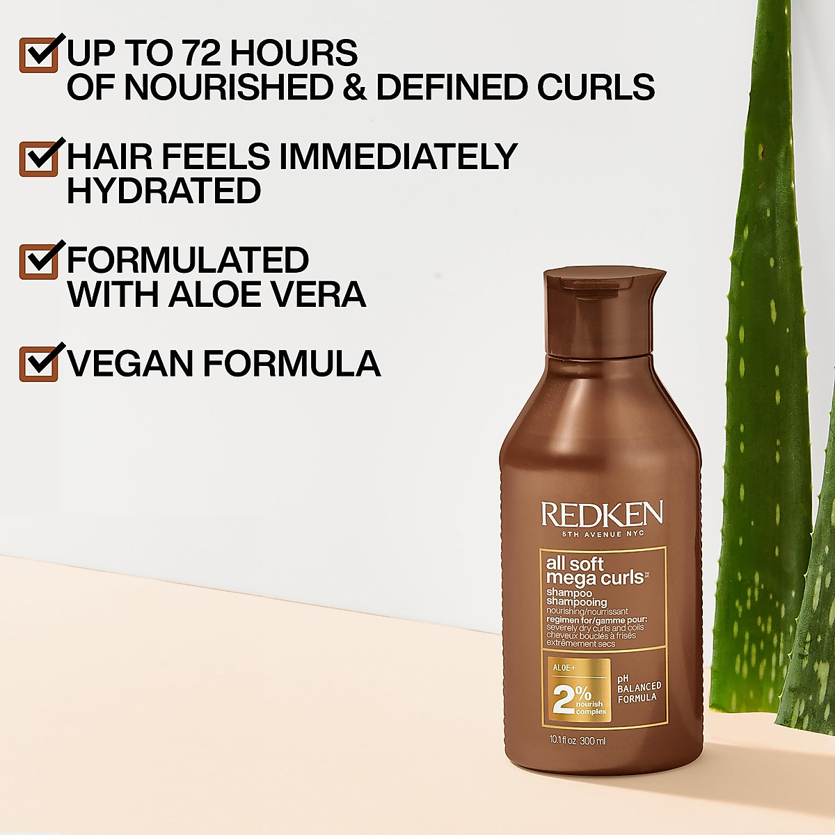 REDKEN All Soft Mega Curls Shampoo | Sulfate Free| For Curly & Coily Hair | Nourishes & Softens Severely Extremely Dry Hair | With Aloe Vera