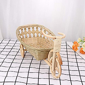 Cabilock Woven Fruit Basket Bamboo Bread Basket Container Bowl Candy Basket Serving Basket Flower Basket Appetizer Tray Storage Basket Tricycle Design for Fruit Snack Nuts Chip