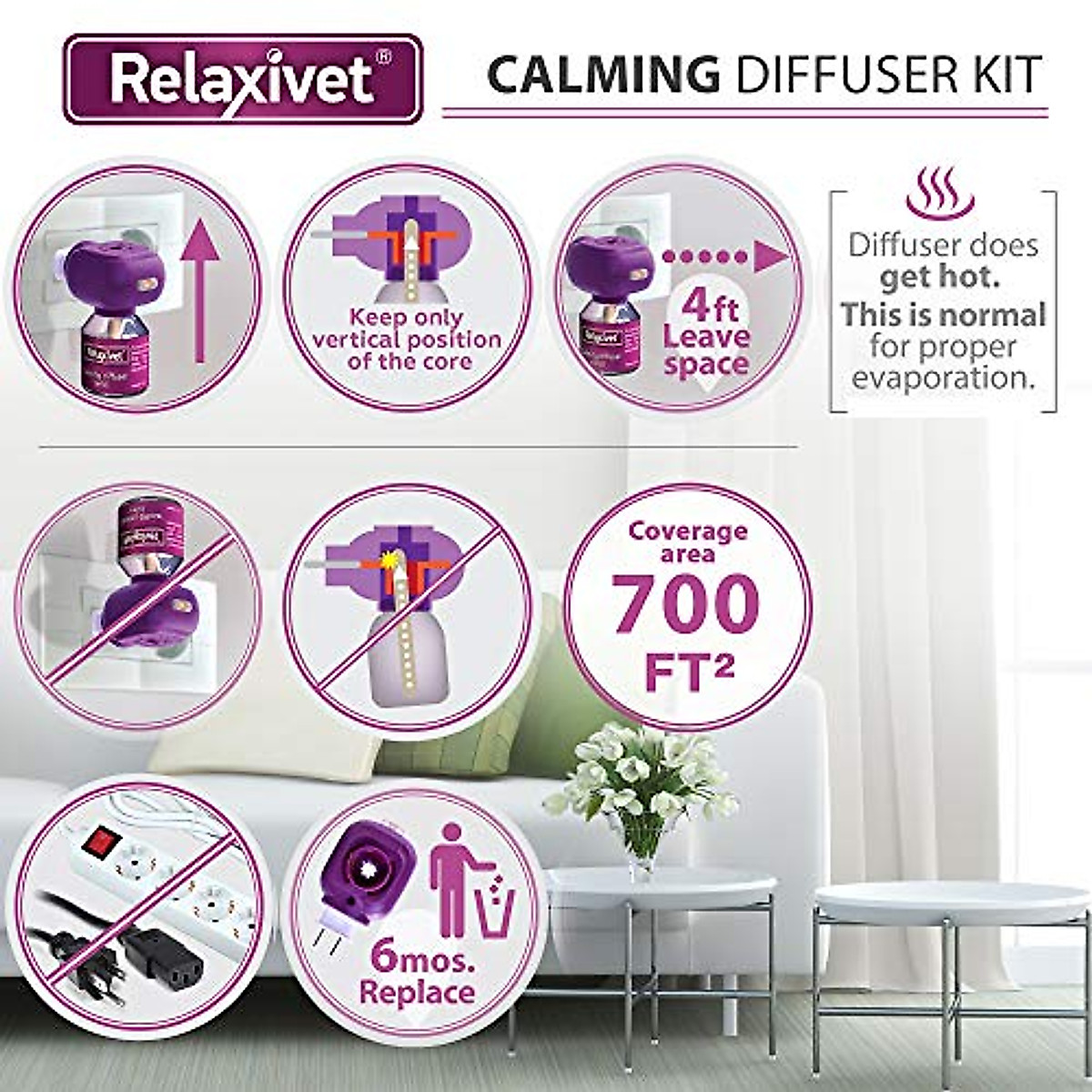 Cat Calming Diffuser & Pet Anti Anxiety Products - Feline Calm Pheromones Plug in & Cats Stress Relief Comfort Helps with Pee, New Zone, Aggression & Other Behavior (1 Pack (1 Diffiser + 1 Refill))