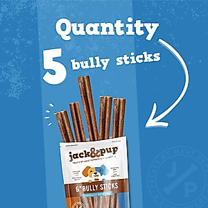 Jack&Pup Premium Thin Dog Bully Sticks 6 inch Bully Sticks for Dogs, (10 Pack) Healthy Dog Treats Bully Sticks Odor Free Bully Sticks for Small Dogs - 100% Beef Dog Chews, Pizzle Chew Sticks for Dogs