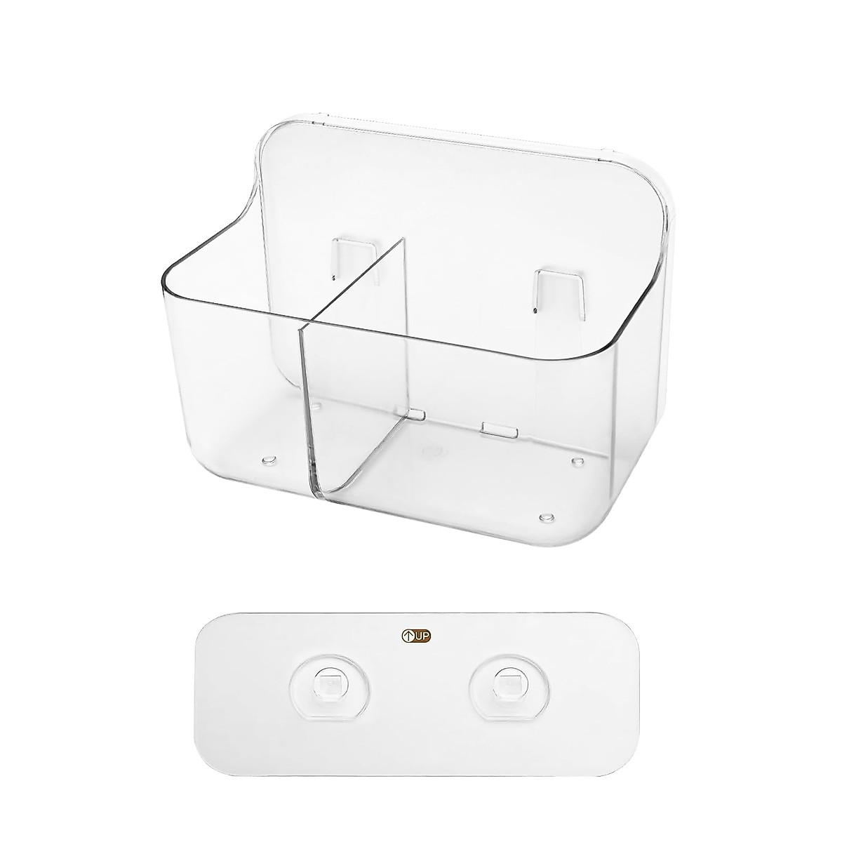 Diesisa 2pc Acrylic Wall Mount Organizer, Adhesive Clear Cabinet Door Organizer,Bathroom Shelves for Wall,No Drilling Hang Walls,with 2 Compartments, for Bathroom, Kitchen, Living Room