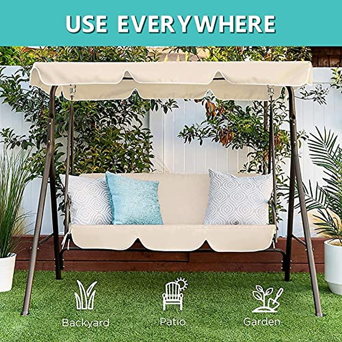 BTURYT Waterproof Patio Swing Canopy Cover Set, Swing Canopy Replacement, Windproof Waterproof Anti-UV Top Cover for Patio Swing 2-3 Seat Chair Sunshade(top Cover + Chair Cover)