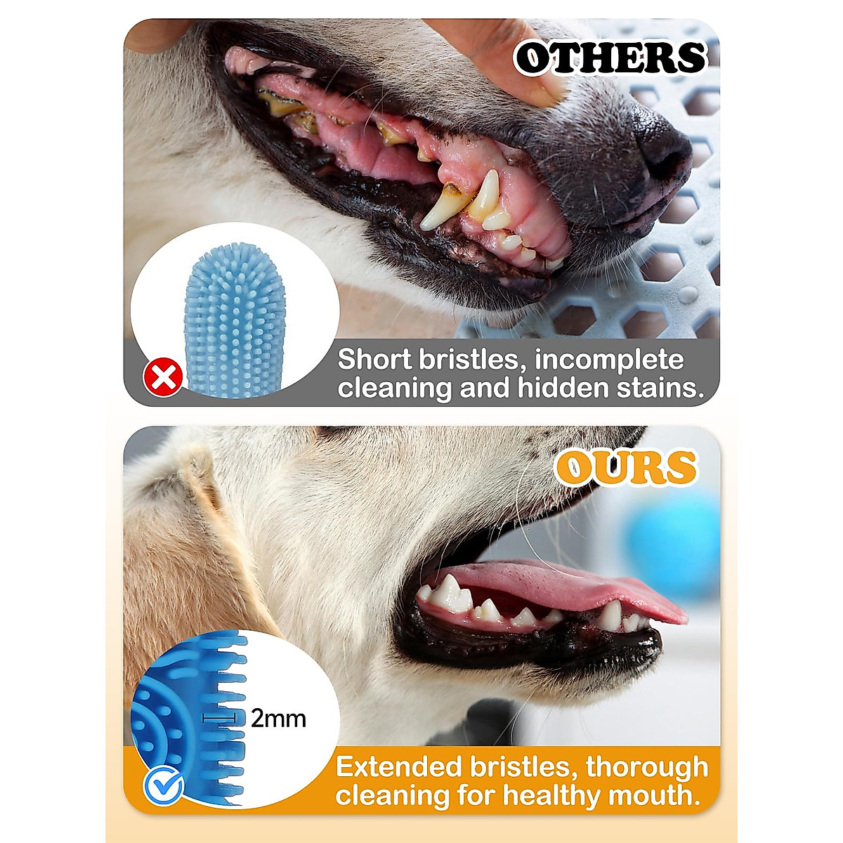 MEWTOGO Dog Toothbrush - Finger Toothbrush for Medium Large Dogs, 360° Food Grade Silicone Dog Tooth Brushing Kit with Storage Box for Dog Teeth Cleaning Dental Care, 6 Pcs