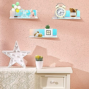 Weysat Floating Wall Shelves 9 Inch Acrylic Small Wall Shelf Hanging Shelves Adhesive Shelf Screwless Display Shelf with Cable Clips and Stickers for Bathroom, Bedroom, Office (Iridescent, 4 Pcs)