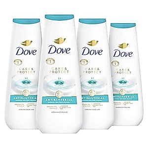 Dove Body Wash Care & Protect Antibacterial 4 Count For All Skin Types Protects from Dryness 20 Fl oz (Pack of 4) (Packaging may vary)