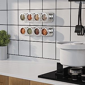 Vetacsion Set of 8 Magnetic Spice Tins with 2 Metal Wall-Plates,100 Preprinted Seasoning Label Stickers,2 Styles for 3 oz Herb Jars