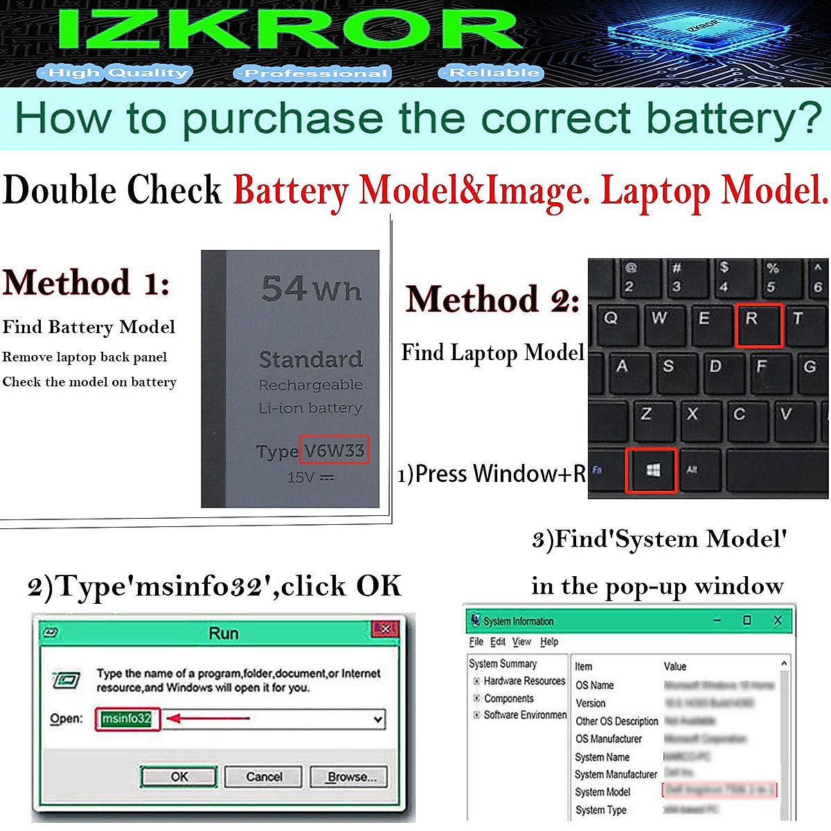 IZKROR V6W33 54Wh Battery Replacement for Dell Inspiron 3510 3511 3515 5310 5410 5418 5510 5515 5518 Latitude 3320 3330 3420 3520 Vostro 3510 3515 3511 3525 5310 5510 5410 5620 Series G91J0 TN70C 15V