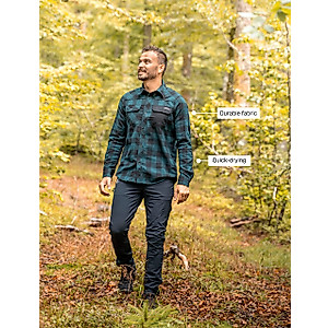 RevolutionRace Men's Campfire Shirt, Durable Flannel Shirt, Great for Fishing, Hiking and Other Outdoor Acitvities, Black/Deep Teal, 2XL
