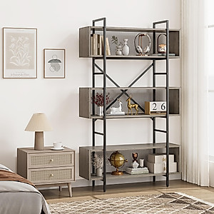 IDEALHOUSE 6 Tier Book Shelf with Storage, 71.3 Inch Tall Book Shelf with Open Display Bookshelves, 6 Shelf Bookcase with Metal Frame for Living Room, Bedroom and Home Office-Grey