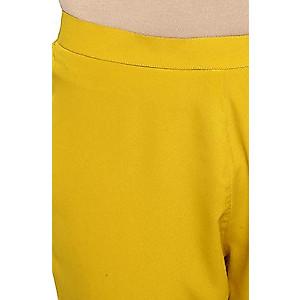 Janasya Indian Women's Mustard Poly Crepe Kurta With Pant And Dupatta(SET197-KR-NP-L)