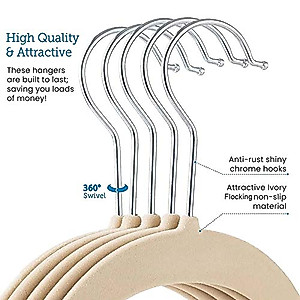 WALNUT Non-Slip Flocking Hanger,Suit Hanger (20 Pieces) Thin Space-Saving Rotating Hook Strong and Durable Hanger,Ivory