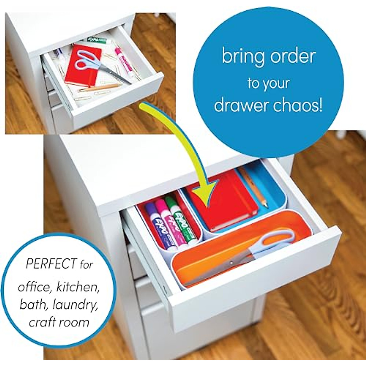 Three by Three Seattle 3 Piece Shallow Metal Organizer Tray Set for Storing Makeup, Stationery, Utensils, and More in Office Desk, Kitchen and Bathroom Drawers (1 Inch, Red Dots and Stripes)