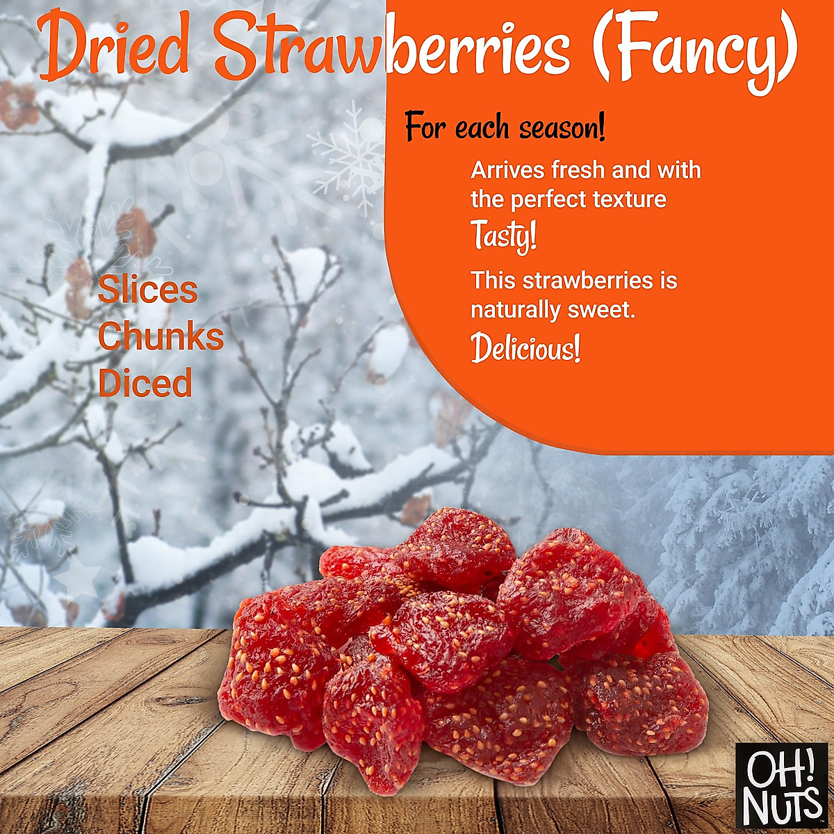Dried Strawberries Fancy | 1 LB - Sweetened Dried Fruit | Dehydrated Fruit Bites | Packed in New York Zip-Seal Bag for Exceptional Freshness by Oh Nuts