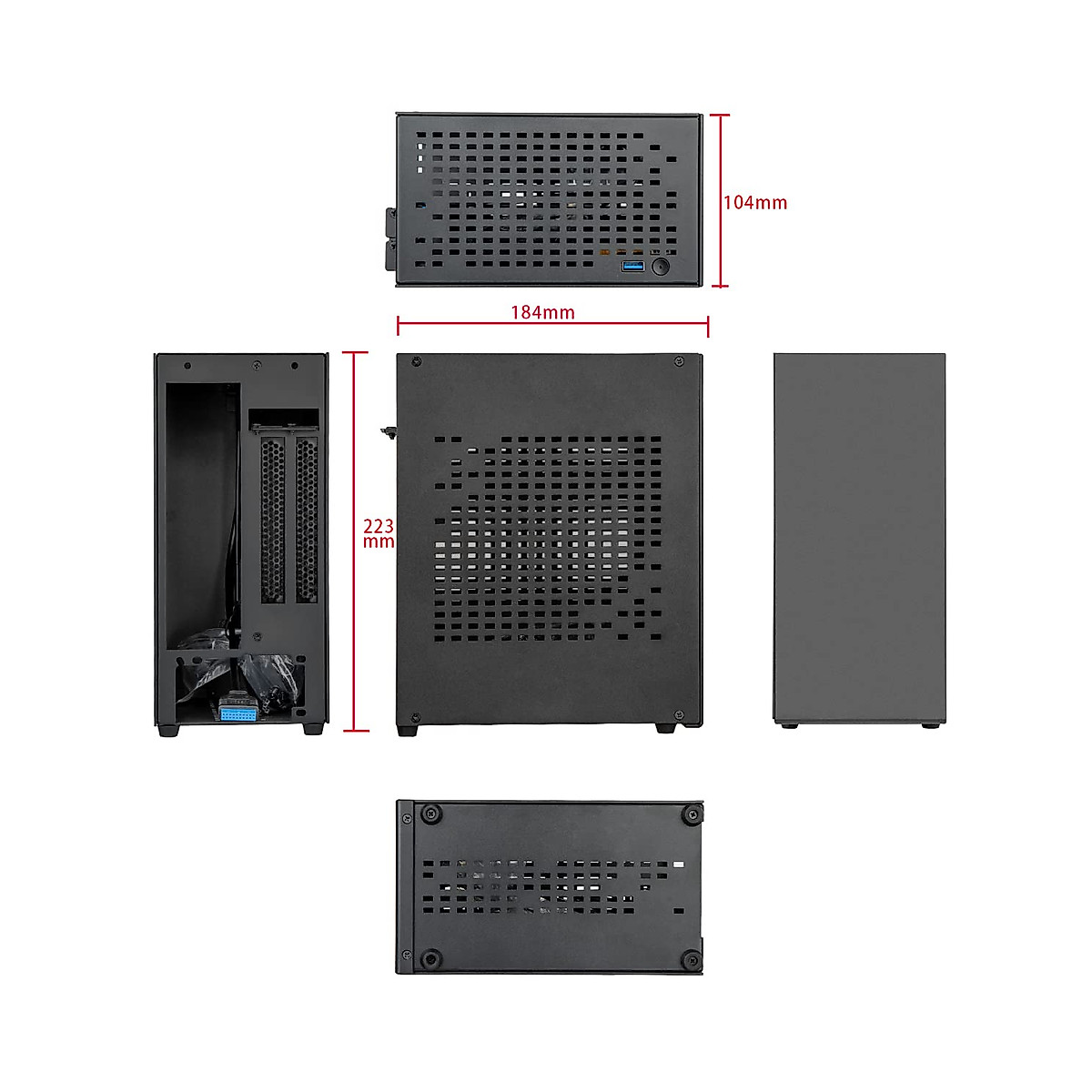 Aluminum Mini ITX Case with PCIe Riser, JOYJOM Mini PC Case, SFF Small Form Factor PC Case, TX Computer Gaming Case supports GPU Graphics Card (Black)