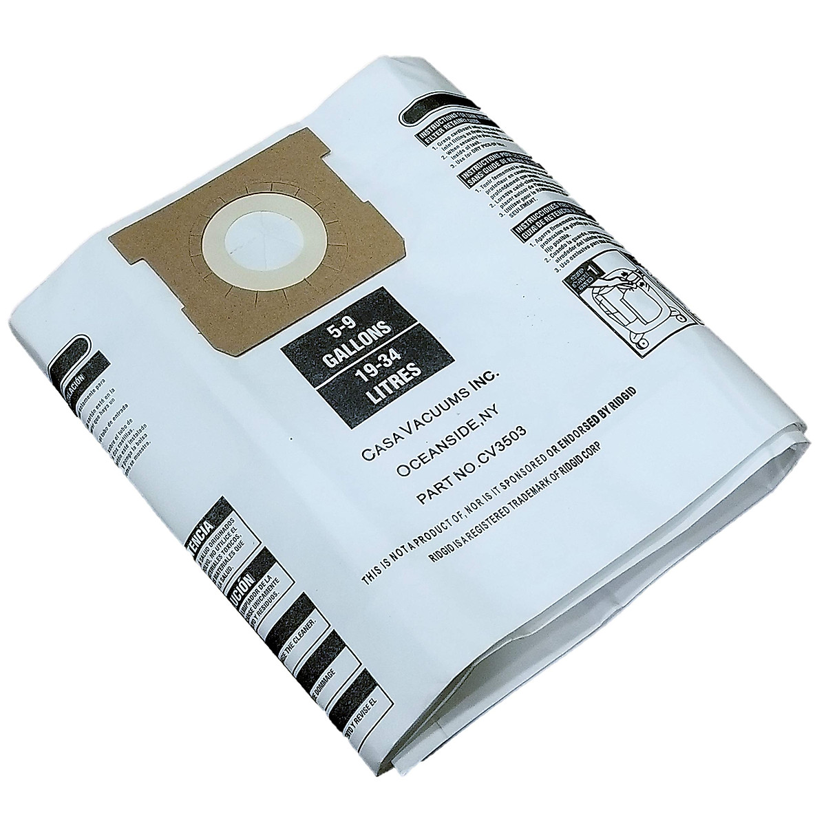 3 Replacement VF3503 Bags. Compatible with Ridgid 5-9 Gallon Wet/Dry Vacuum Units. High Efficiency Multi-Layer Collection Bags.