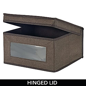 mDesign Medium Fabric Stackable Closet Storage Organizer Bin Box with Front Window and Lid for Bedroom, Office, Mudroom Organization - Holds Clothes, Blankets, Linens, Lido Collection - Espresso Brown