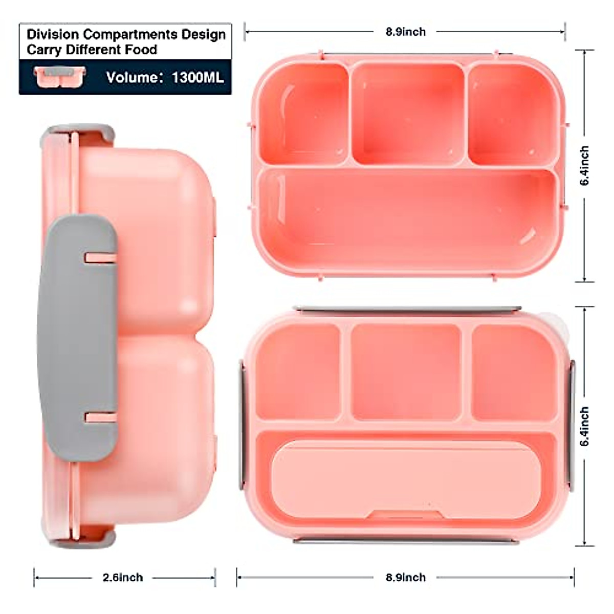 Kishilly Bento Lunch Box for Kids/Adult, Microwavable Kids Bento Box Lunch Containers With Lunch Bag Cookie Cutters Fruit Picks Silicone Cup Reusable Storage Bags for School,Work and Picnic (Pink)