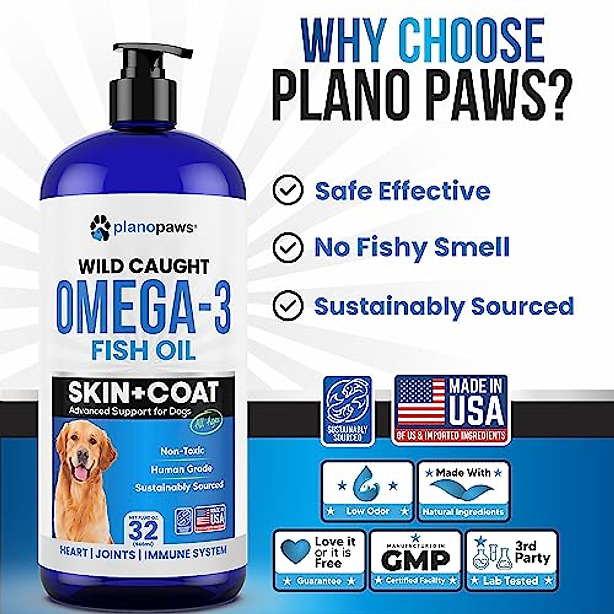 Omega 3 Fish Oil for Dogs - Better Than Salmon Oil for Dogs - Dog Fish Oil Supplement - Reduce Shedding & Itching - Supports Joints, Brain, Heart Health- Dog Skin and Coat Supplement - Fish Oil Liquid