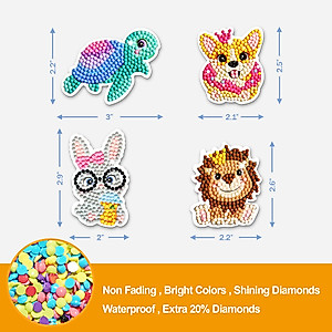 JM House 5D Diamond Painting Stickers Kits for Kids, 12Pcs Animals Gem Diamond Art for Kids,DIY Mosaic Stickers with Dots, Arts and Crafts Best Tween Gifts for Boys and Girls Age 4-6,6-8,8-10