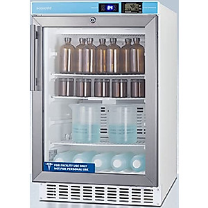 Summit Appliance ACR46GLCAL Pharmacy ADA Compliant 20" Wide All-refrigerator with NIST Calibrated Alarm/Thermometer, Stainless Steel Trimmed Glass Door, Frost-free, Self-closing Door and Lock