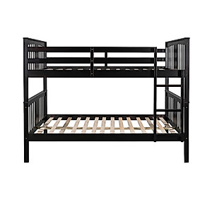 Bunk Bed, Full Over Full Bunk Beds, Solid Wood Full Bunk Bed Frame with Guard Rails and Ladder for Kids Boys Girls Teens Adults, Can be Convertible to 2 Beds, No Box Spring Needed, Espresso