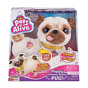 Pets Alive Poppy The Booty Shakin’ Pug – Interactive Dancing Plush Puppy by ZURU Robotic Realistic Soft Dog Stuffed Animal Toy for Kids, Girls