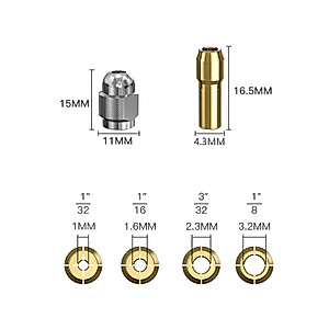 Collet Set for Dremel, 10Pcs Replacement 4485 Brass Quick Change Rotary Drill Nut Tool Set (1/8" x 2, 3/32" x 2, 1/16" x 2, 1/32" x 2）