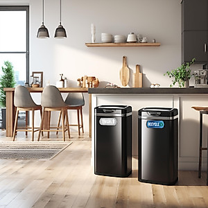 Recycle and Trash Stickers for Kitchen Trash Cans and Recycling Bins, Indoor Trash and Recycle Sticker Combo for Garbage Can Logo Symbol, 2 Decals Adhesives, 6.5 x 3 Inch Elegant Decal for Outdoor