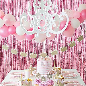 Pink Fringe Backdrop Curtain for Party Decorations - 6.5 x 6.5ft, Pack of 2 | LILF Pink Tinsel Backdrop for Pink Streamers Party Decor | Pink Foil Curtain for Birthday Party Photobooth Props