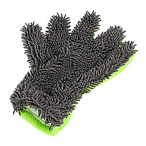 X AUTOHAUX Green Gray Car Wash Mitt Microfiber Five Finger Glove Double Sided Dirt Washing Tool