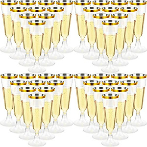 150 Pcs Champagne Flutes Plastic Champagne Glasses Clear Disposable Champagne Flutes Crystal Champagne Flutes Plastic Wine Glasses Plastic for Wedding Toasting Flutes Party Cocktail Cups (Gold)