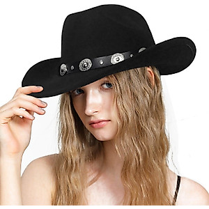 Women Felt Wide Brim Western Cowboy Hat for Men Panama Fedora Wool Caps