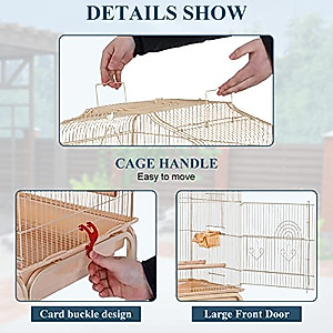 Bird Cages for Parakeets Cockatiels Lovebirds Macaw Conure, Large 64 Inch Open Top Parakeet Cage with Stand & Storage Shelf, White Wrought Iron Flight, Almond