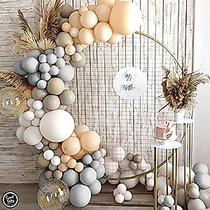 Sweet Baby Co. Neutral Balloon Garland Kit Arch with Matte Sand, Gray, Nude Beige Brown, White, Gold Balloons, Boho Bridal Shower Decorations, Birthday Party Decoration, Gender Reveal Backdrop