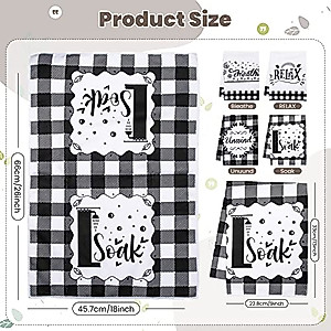Rumia 4PCS Plaid Bathroom Hand Towels Black White Buffalo Plaid Farmhouse Bathroom Hand Towel Relax Soak Unwind Breathe Kitchen Dish Hand Towel Bath Towels Decorative Set for Bathroom Restroom Decor