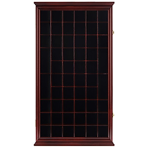 DisplayGifts Solid Wood Shot Glass Shooter Display Case Holder Cabinet Wall Rack Hinged Glass Door 56 Slot Cherry Finish