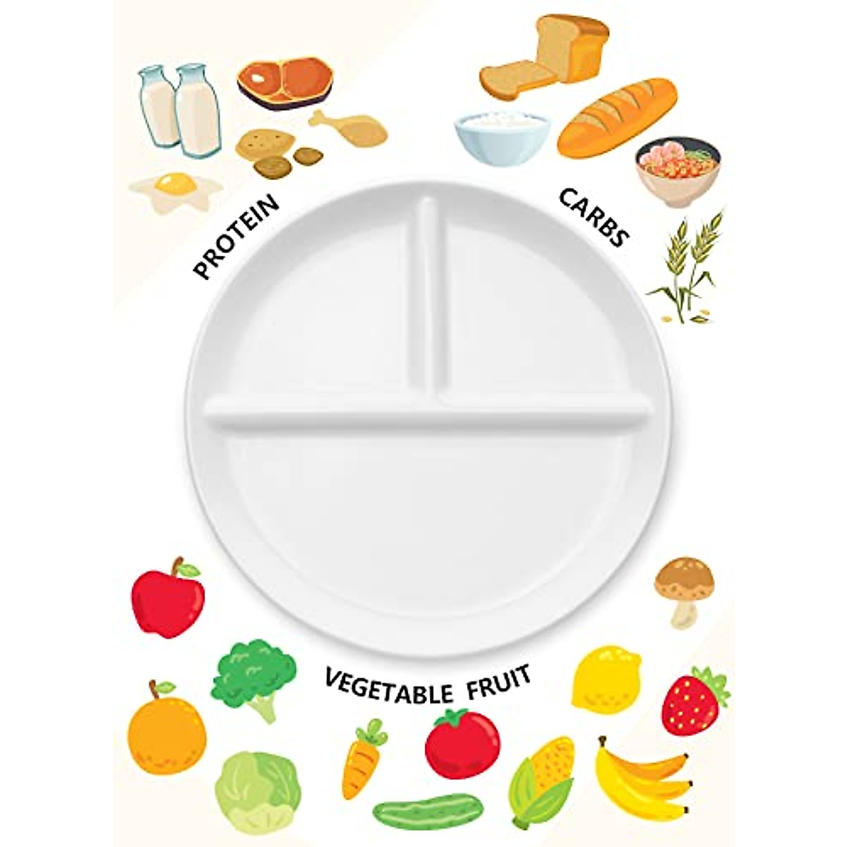 Sweese Portion Control Plates Set of 2, 9 Inch Divided Plates for Adults, Porcelain Dinner Diet Plates for Balanced Meal Building and Weight Loss- White 173.201