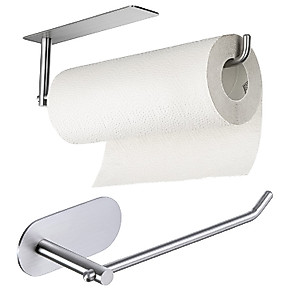 SUNTECH Paper Towel Holder + Towel Holder - Self Adhesive Towel Paper Holder Stick on Wall, SUS304 Stainless Steel