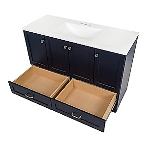 Spring Mill Cabinets Emlyn 48 Inch Bathroom Vanity with White Single Sink Top, 3 Cabinets, 2 Shelves, 2 Drawers, 48.5" W x 18.75" D x 32.89" H, Deep Blue