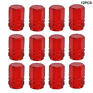 Valve Stem Caps, Car Tire Valve Caps, 12 Pcs Aluminum Alloy Leakproof Universal Wheel Valve Stem Covers for Vehicle Truck Motorcycle Bike(Red)