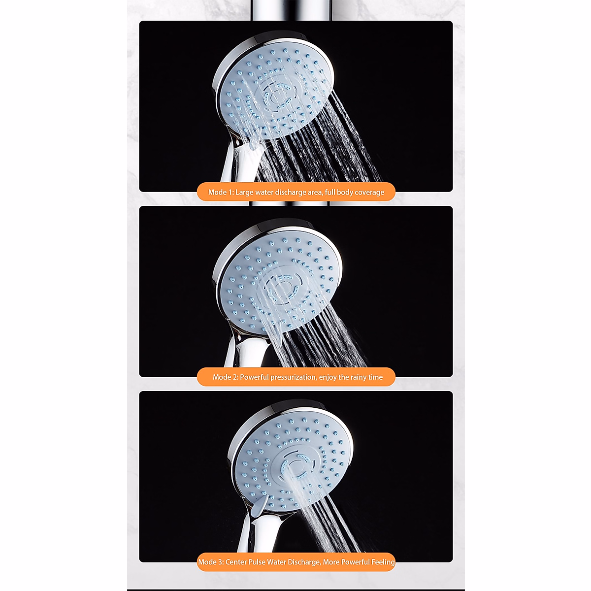 DIQIKA 3-mode Handheld Shower Head with Power Wash, 6.5FT Stainless Steel Hose, Wall Mount Bracket, Overhead Bracket for Bathroom, Kitchen, Pet Cleaning