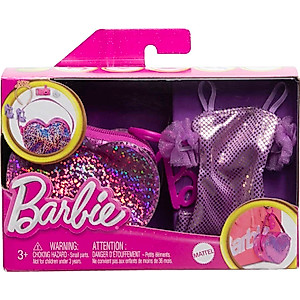 Barbie Clothes Set, Birthday-Themed with Dress, 5 Acessories & Zippered Doll-Sized Heart-Shaped Bag with Clip-On Ring