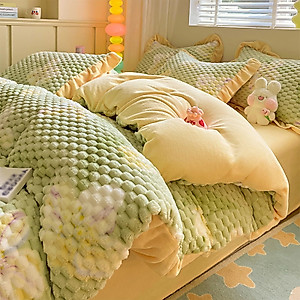 XHCTNN 4Pcs Queen Sheet Set - High Weight Milk Fleece Soft Beding Floral Pattern Quilt Cover Pillowcase for Fall Winter & Spring(I,1.5~1.8m/200 * 230cm)