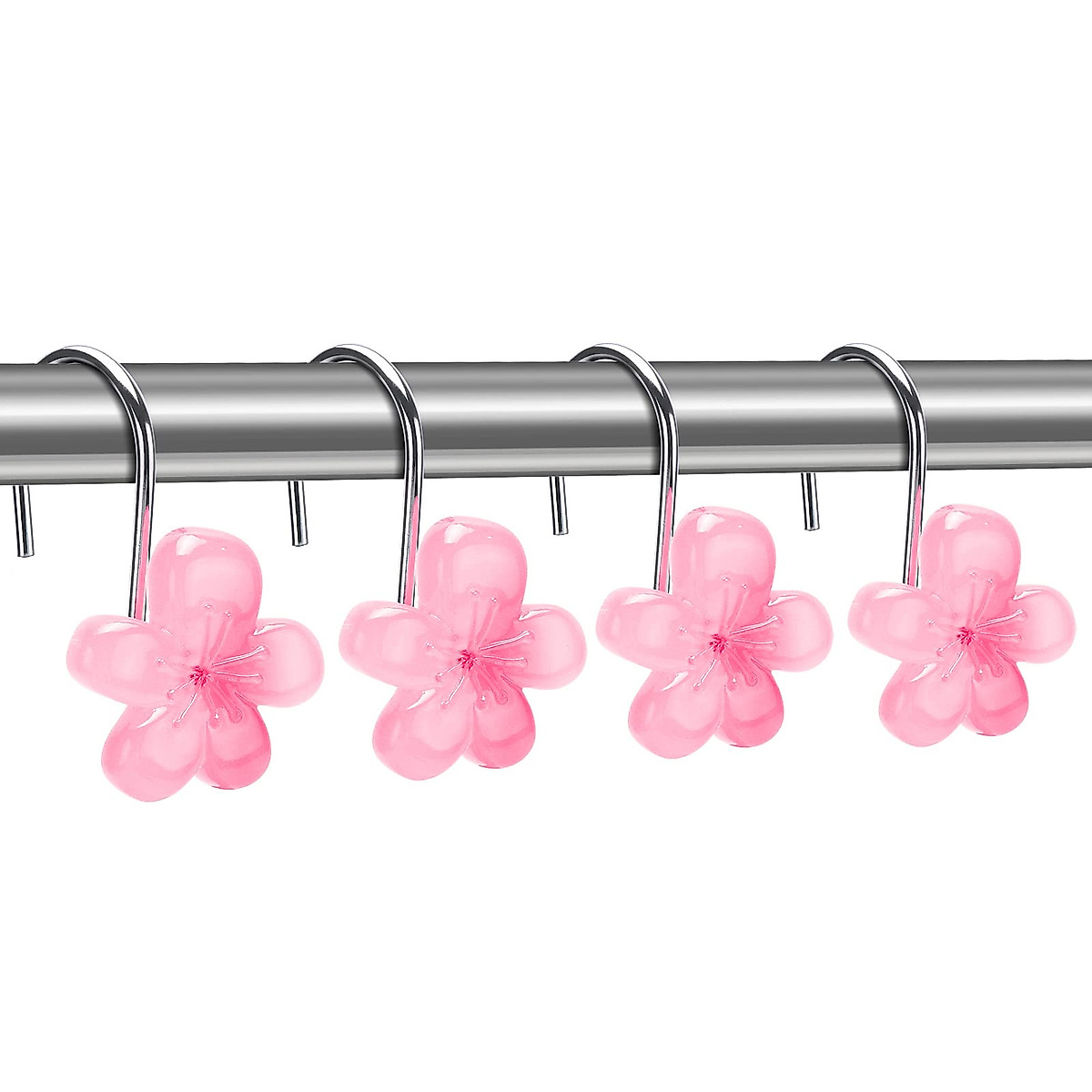 SIMPLE CLEVER HOMES 365 Cute Flower Shower Curtain Hooks, Glow in The Dark, Pretty Floral Themed Elegant Bathroom Decor, Pink