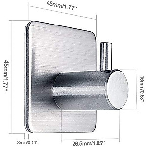 Self Adhesive Hooks 4 Pack, Brushed Stainless Steel Adhesive Door Hooks, Coat Hooks,Towel Hooks， Anti-Rust Waterproof Sticky Hooks for Kitchen Bathroom Office Toilet, No Drill Glue Needed