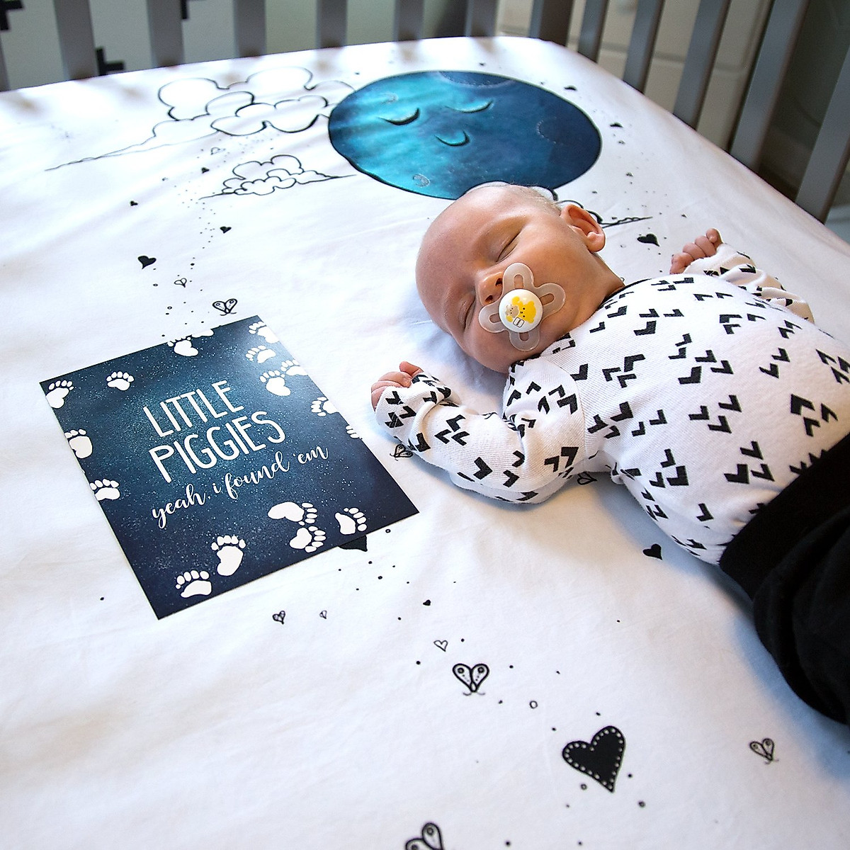 JumpOff Jo - Baby Gift Set with 100% Cotton Crib Sheet, Minky Security Blanket Lovey, and Monthly Milestone Photo Cards, Includes Gift Box - Mama Bear Blue