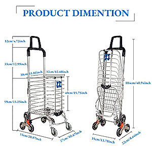 Folding Shopping Cart, Grocery cart on Wheels 35L 110lbs Large Capacity Stair Climbing Trolley w/8 Wheels & Removable Waterproof Oxford Bag Utility Cart (Blue)