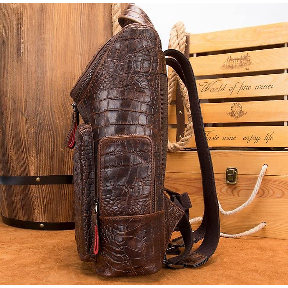 seegeeneey Genuine Leather Backpack Satchel For Men Travel Bag 14'' Laptop Bag Business Bag Briefcase Handbag Book Bag For School (Brown)